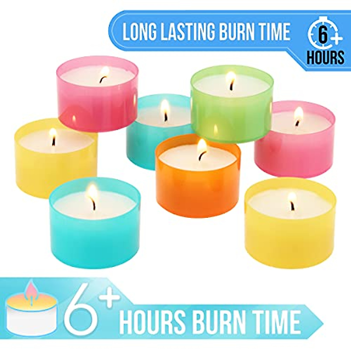 Stonebriar 96 Pack Multicolor Unscented 6 to 7 Hour Long Burning Tea Light Candles