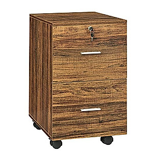 GreenForest L Shaped Desk 47 inch Small Size Corner Desk with Storage Shelf and File Cabinet 2 Drawers Wooden Vertical Filing Cabinet with Lock