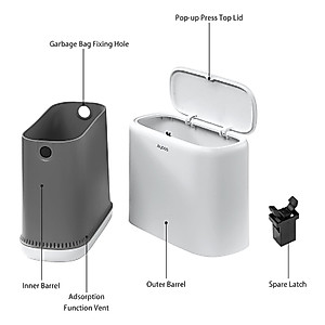 funest Bathroom Trash Can with Lids, 3.3 Gallon/12.5 Liter Small Garbage Cans with Pop-Up Lid, Automatic Adsorption of Garbage Bags, Slim Wastebasket for Office, Bedroom, Kids Room, Living Room