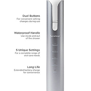 Soniclean Lux Sonic Toothbrush for Adults with 6 Toothbrush Heads, Rechargeable Toothbrush, Automatic Toothbrush, Sonic Toothbrush with Refills, Platinum