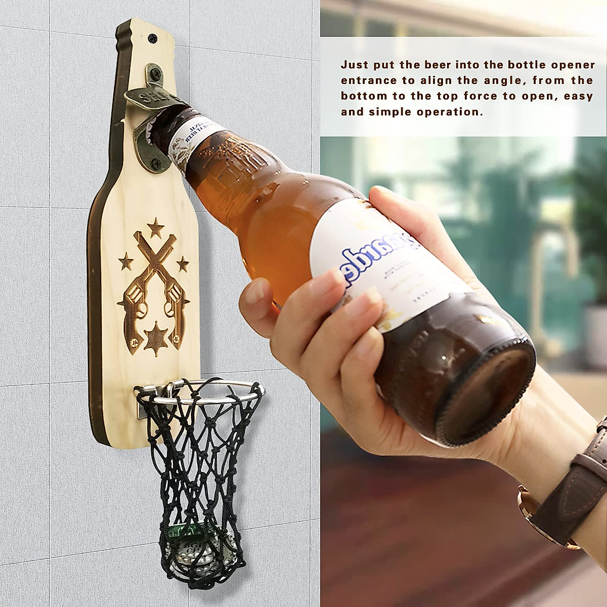 KingLive Bottle Opener - Funny Beer Bottle Opener with Wall Mounted Cap Catcher, Fun and Unique Gifts for Men, Dad, Father, Him, Perfect for Kitchen, Living Room, Bedroom, Outdoor, and Bar Decor
