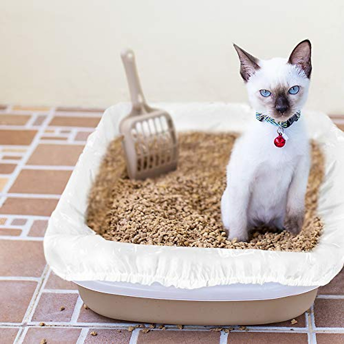 Alfapet Kitty Cat Litter Box Disposable, Elastic Liners- 12-Count-for Medium and Large, Size Litter Pans- with Sta-Put Technology for Firm, Easy Fit- Quick + Clever Waste Cleaners 4 Pack