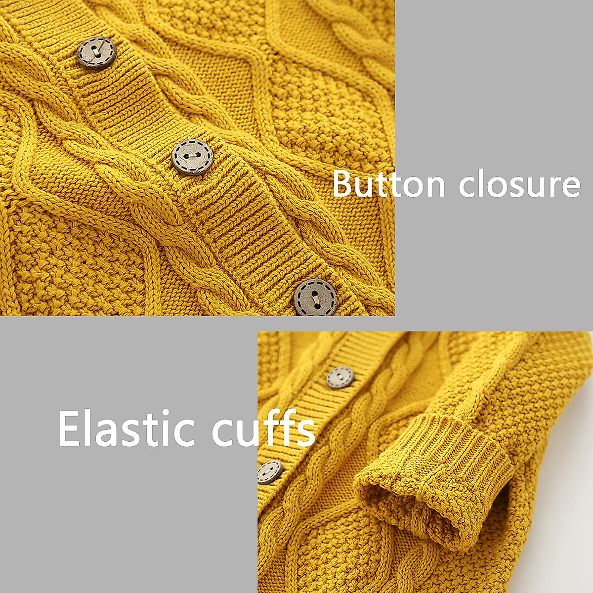 IADOER Baby Newborn Boy Knitted Sweater Romper Cotton Longsleeve Outfit with Kids Winter Warm Hats Set（Yellow 0-3M