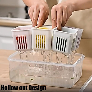 Rxsdeni Salad Bar Containers for Fridge,Reusable Kitchen Scallion Storage Box,Fresh Keep Container,Clear Berry Containers with Removable Dividers,for Ginger Scallion Fruit Lettuce Vegetables Meat