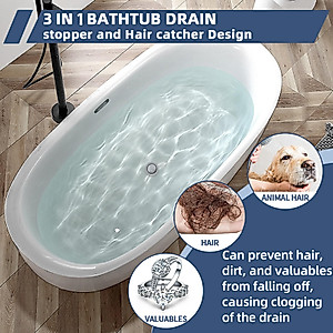 Universal Tub Stopper Bathtub Drain, Drain Hair Catcher and Cover, Pop Up Tub Stopper Bathtub Drain Plug Cover Replaces Bath Tub Lift and Turn, Tip-Toe and Trip Lever Bathtub Drains (Silver)