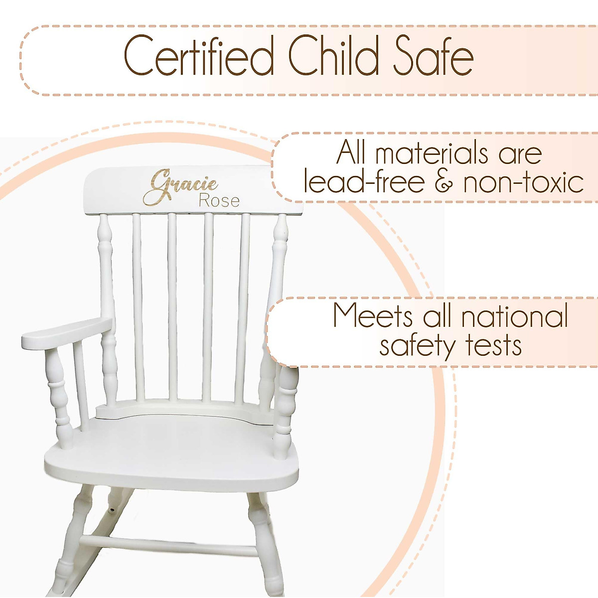 My Bambino Childrens Personalized Rocking Chair White Wood Engraved with Toddler Name
