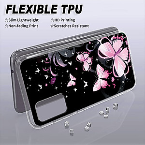 RYUITHDJP Galaxy A03S/A03 Case 6.5" with Glitter Bling Pink Butterfly Theme Design, for Samsung A03s Case Clear Stylish Transparent Durable Cover