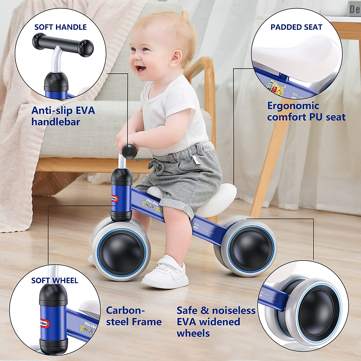 Little Tikes Baby Balance Bike 1 Year Old Boy Birthday Gifts Toddler Toys, Donico Uno All'inizio Gift for Boys Girls 10-24 Months Baby First Bike Indoor Outdoor Riding Toy, First Birthday Gifts (Blue)