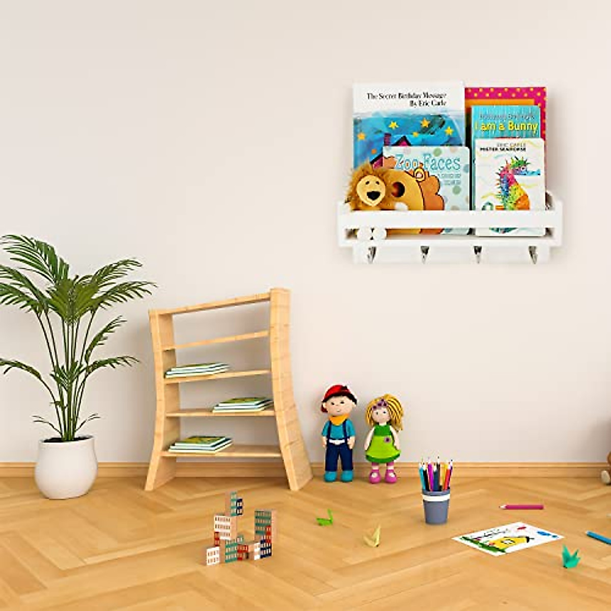 Satauko Coat Hooks Wall Mounted with Shelf, Entryway Hanging Shelf with 4 Metal Hooks, Wooden Floating Shelves for Kitchen Spice Rack Storage, White Wall Shelves Organizer for Bathroom, Bedroom.