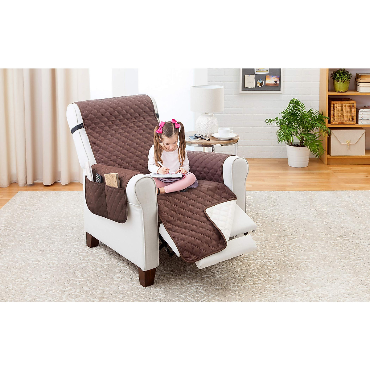 Couch Guard XL Recliner/Chair Cover - Stylish Sofa Slipcover - Shield & Protects from Pets, Kids, Stains - Reversible, Convenient Pocket, Easy Wash & Dry - Chocolate/Tan