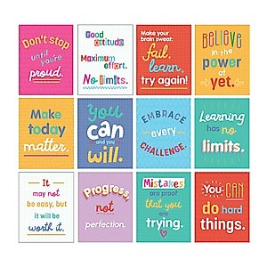 Carson Dellosa 12-Piece Growth Mindset 8.5"x 11” Positive Quote Wall Poster Set, Motivational Posters for Classroom Bulletin Board, Inspirational Wall Decor, Classroom Decoration