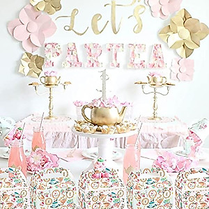 CIEOVO 24 Pack Tea Party Goodie Gift Boxes, Tea Party Paper Gift Boxes Bags for Floral Tea Theme Baby Shower Bridal Shower Engagement Bachelorette Party Supplies Decorations