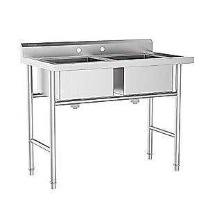 Bonnlo Commercial 304 Stainless Steel Sink 2 Compartment Free Standing Utility Sink for Garage, Restaurant, Kitchen, Laundry Room, Outdoor, 35.8" W x 21.3" D x 40" H