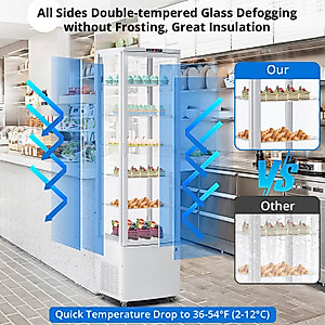 Euker Commercial Display Refrigerator - 10.52 Cu.Ft, Floor Mounted With Wheels, Single Door, Bright Led Lighting, White/Black