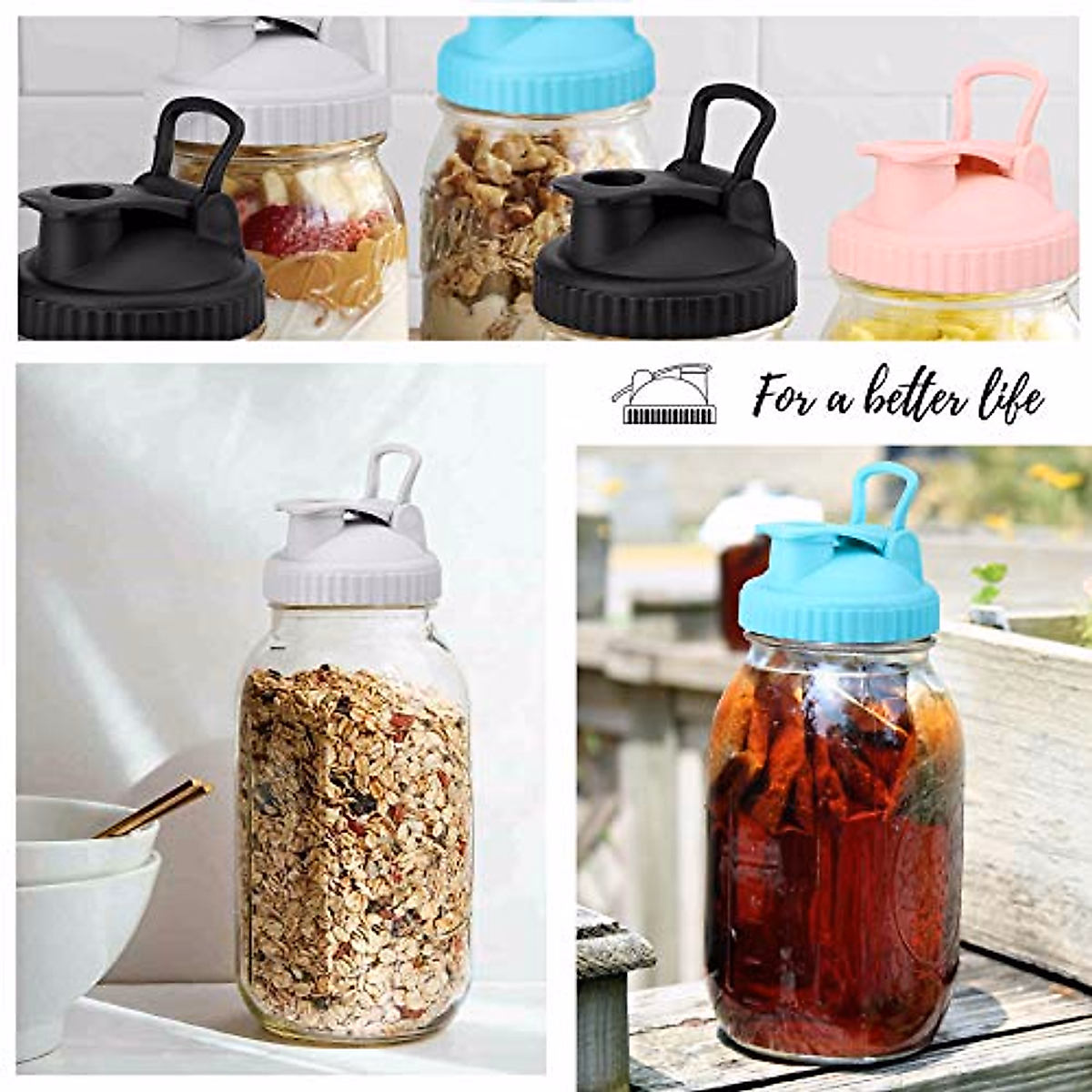 Mason Jar Pour Spout Lid, 8-Pack Regular Mouth Mason Jar Plastic Lids with Leak-proof & Airtight Seal, Easy Pour Spout, and Flip Cap for Drinking, Storing & More (Jars Not Included)