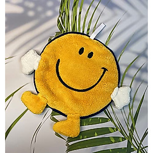 holawit Cute Happy Face Positive Smile Character Microfiber Coral Velvet Ultra Soft Super Absorbent Hand Towel with Hanging Loop