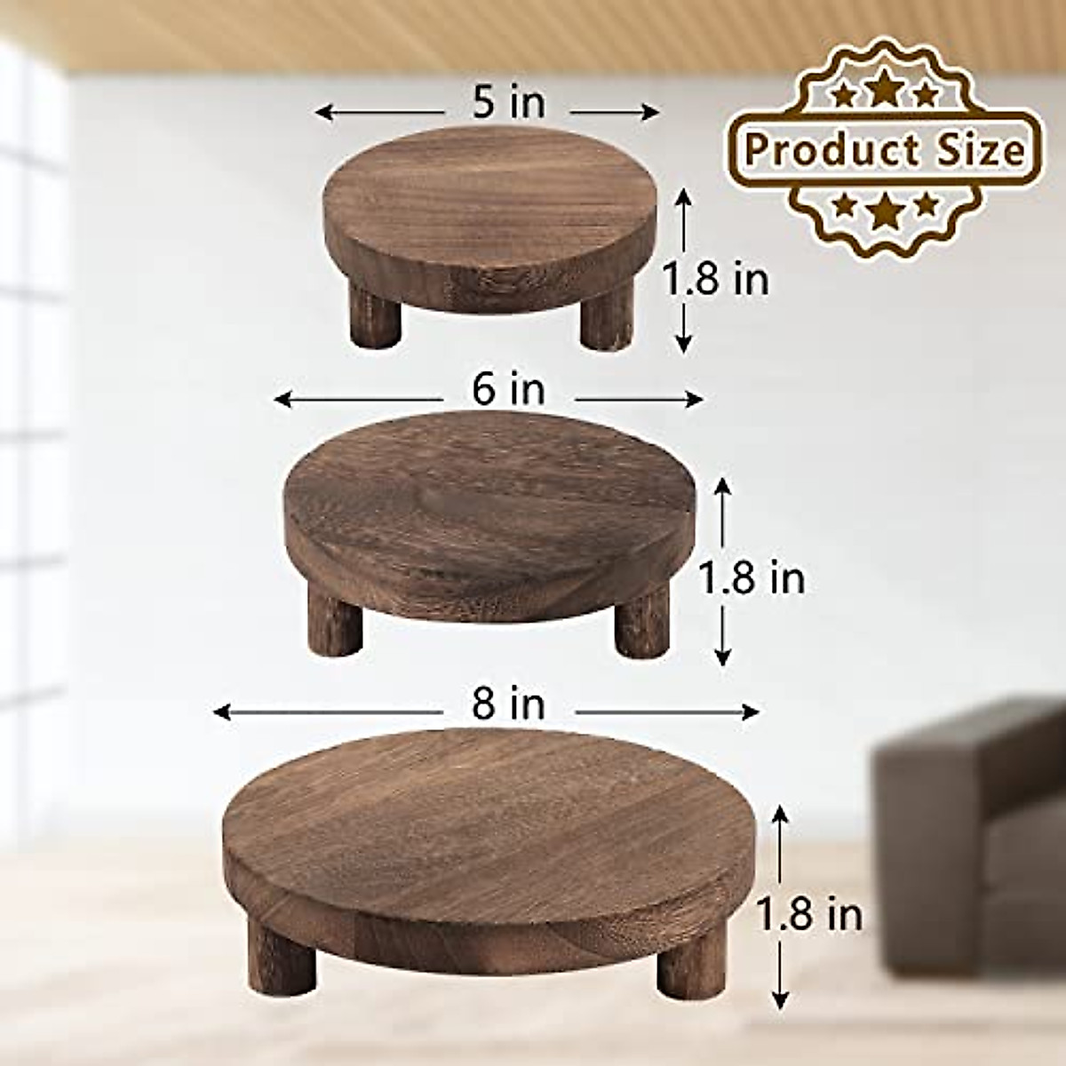 JKLIND 3PCS Wooden Display Riser for Display,Round Display Stand,Wood Riser Pedestal Stand for Home Decor and Organizer(Rustic Brown,8/6/5'')