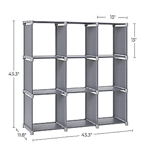 SONGMICS 9-Cube DIY Storage Shelves, Open Bookshelf, Closet Organizer Rack, Non-Woven Fabric Cabinet, Gray ULSN45GY