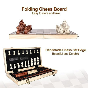Demiwise Magnetic Chess Sets - Chess & Checkers Set (2 in 1), 2 Extra Queens, Magnetic Chess Board, Checkers Board Portable Folding Board Game for Adults and Kids