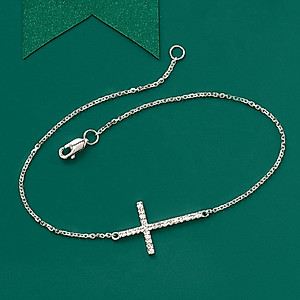 Ross-Simons Diamond-Accented Sideways Cross Bracelet in 14kt White Gold. 7 inches