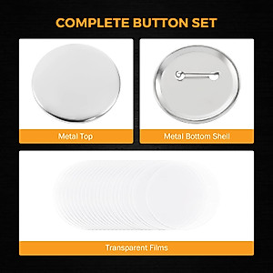 BEAMNOVA 200 Sets of Metal Button Parts Supplies for Button Maker Machine Round Pin Maker, 25mm / 0.98 in (Approx. 1 inch), Every Set Includes Metal Top, Metal Clip Bottom & Plastic Film