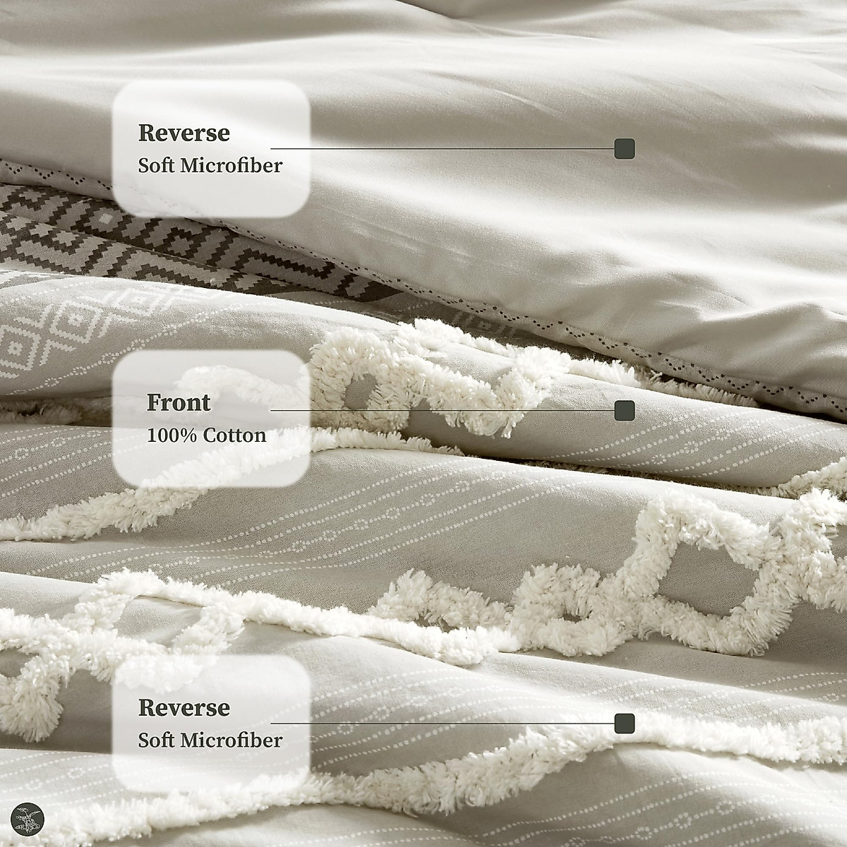 Hyde Lane Boho Gray Comforter Set King, Farmhouse Bedding Sets, Cotton Top with Modern Neutral Style Clipped Jacquard Stripes, 3-Pieces Including Matching Pillow Shams (104x90 Inches)