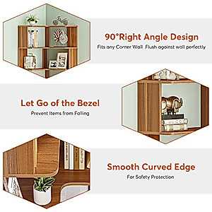 Tribesigns 6-Shelf Corner Bookshelf, Industrial 6-Tier Tall Bookcase with Baffles, Multifunctional Book Shelves Storage Display Stand for Living Room Home Office, Walnut