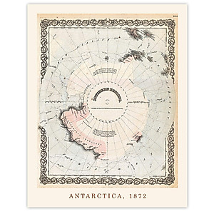 Vintage Antarctica Continent Map Prints, 1 (11x14) Unframed Photos, Wall Art Decor Gifts Under Home Geography Office Garage School College Student Teacher Coach Country Earth History Discovery Fans