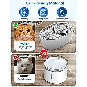WOPET F10 Cat Water Fountain Stainless Steel,67oz/2L Pet Water Fountain,Automatic Cat Water Dispenser,Cat Bowl,Dog Water Fountain,Dishwasher Safe for Cats&Dogs (F10+1 Filter)