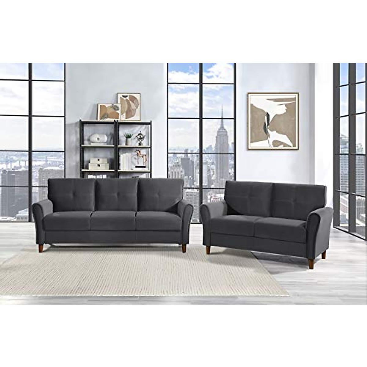 Lexicon Morgan 80" W Velvet Living Room Sofa Couch, Gray