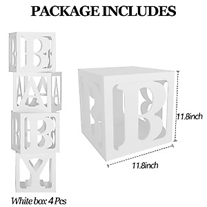 JHSDSCZ Baby Boxes with Letters for Baby Shower,White Clear Balloon Blocks for Gender Reveal Decorations Baby Shower Birthday Party Decorations(White)