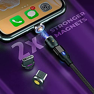 Statik 360 Pro Magnetic Charging Cable 100W Fast Charge Type C and Micro USB Magnet Connectors, 100 W Magnetic Charge Cable 6ft/2m, Data Transfer Capable, Compatible with All Devices
