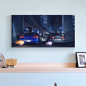 Posters Night Racing Art Poster Nissan Skyline Wall Art Boys Room Cool Poster Canvas Wall Art for Living Room Bedroom Office Kitchen Decor 08x16inch(20x40cm) Unframe-Style