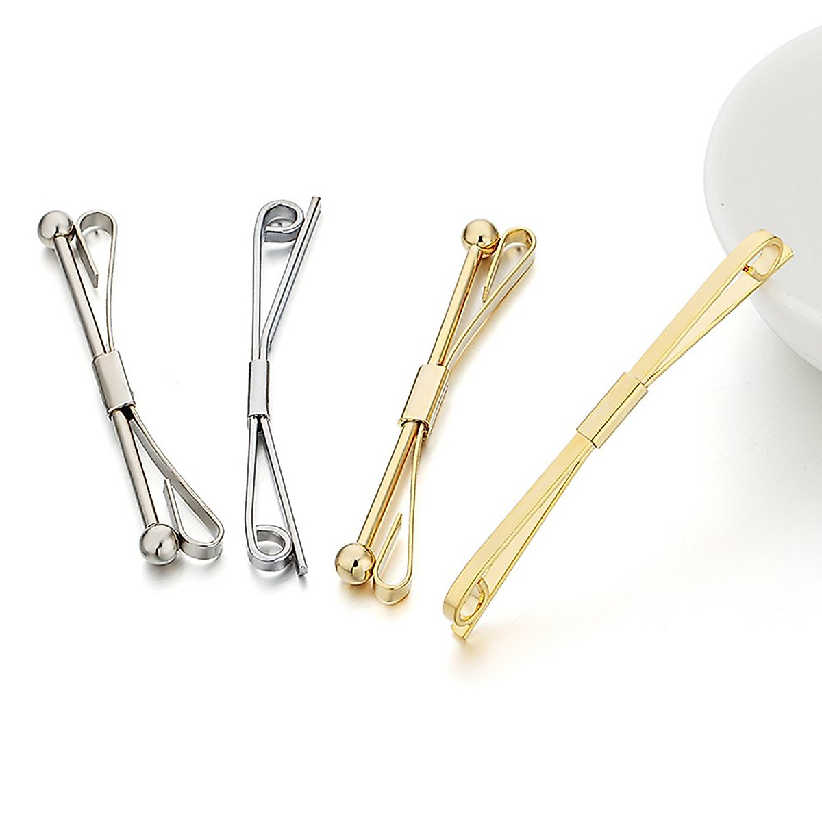 AnotherKiss Men's Silver Tone and Gold Tone Tie Collar Bar Pin Set - 4 Pcs