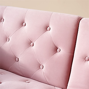 PBOGHLRD Convertible Velvet Futon Sofa, Folding Loveseat Sofa with Throw Pillow and Midfoot, Small Sleeper Couch Bed for Living Room, Bedroom, Home Office (Pink)