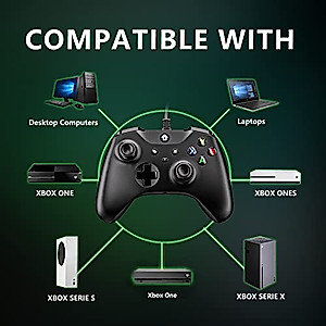 YUYIU 【Upgraded Wired Controller for Xbox Series X|S, Xbox One, Windows 10 and above, PC Controller with 3.5 mm Audio Jack, Black