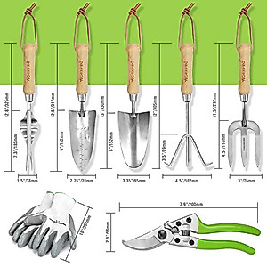 WORKPRO Garden Tools Set, 7 Piece, Stainless Steel Heavy Duty Gardening Tools with Wooden Handle, Including Garden Tote, Gloves, Trowel, Hand Weeder, Cultivator and More-Gardening Gifts For Women Men