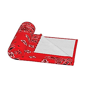 Kamoxi Red Bandana Print Throw Blankets Retro Paisley Flowers Floral Fleece Flannel Blanket for Sofa Bed Chair Couch Decor Novelty Soft Fluffy Plush Bedding Air Conditioning Blanket 50"x40"