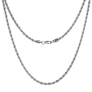 FEEL STYLE Men Silver Plated Chain Necklace Twist Rope Chain for Men 3mm 16 Inch Necklaces Jewelry