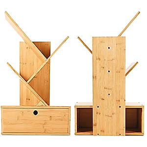 HYNAWIN Bamboo Tree Bookshelf with Drawers, Countertop Organizer, 3-Tier Desktop Display Bookcase in Living Room/Home/Office, Free Standing Storage Rack for Books/Magazines/CDs/Files/Photo Albums