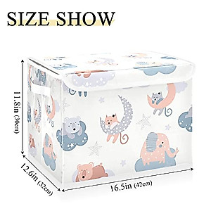 innewgogo Cute Cats Elephants Bears Storage Bins with Lids for Organizing Storage Bin with Handles Oxford Cloth Storage Cube Box for Books
