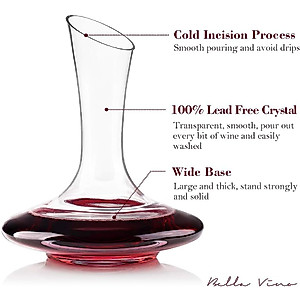 Large Elegant Wine Decanter with Aerator Pourer - Clear Hand Blown 100% Lead-Free Crystal Glass Wine Carafe - Red Wine Decanter Bottle, Wine Lovers Accessory Gift - 1600ml.