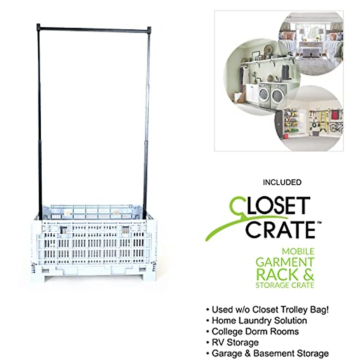 Closet Trolley Collapsible Rolling Dance Bag w/No-Lean Garment Rack - BLACK