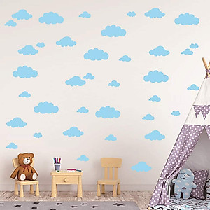 31 pcs Mix Size 4-10 inch Clouds Wall Decal Sticker for Kids Bedroom Decor -DIY Home Decor Vinyl Clouds Mural Baby Nursery Room Wallpaper YYU-14 (Light Blue)
