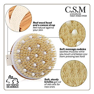 CSM Dry Body Brush for Beautiful Skin - Solid Wood Frame & Boar Hair Exfoliating Brush to Exfoliate & Soften Skin, Improve Circulation, Stop Ingrown Hairs, Reduce Acne and Cellulite