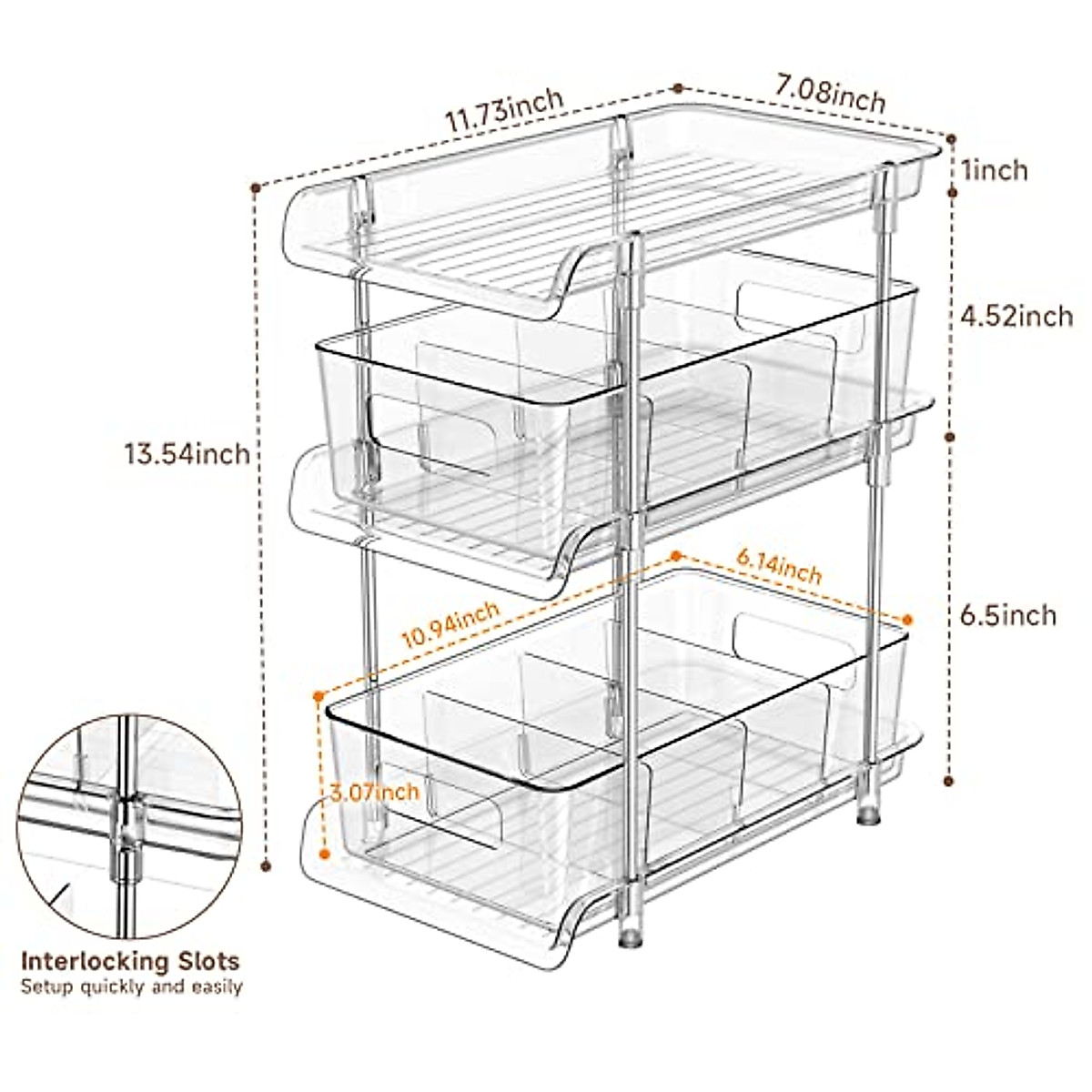 2Set 3 Tier Clear Bathroom Organizer with Dividers, Pull-Out Pantry Organization and Storage, Multi-Purpose Under Sink Organizers and Storage, Vanity Skincare Cosmetic Closet Organizer Medicine Bins