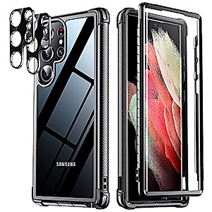 Temdan Case for Samsung Galaxy S23 Ultra 5G, [Built-in Screen Protector]+[2Pcs Lens Protector][Touch Sensitive][Anti-Scratch][Military Grade Shockproof] Full Body Protection, Black