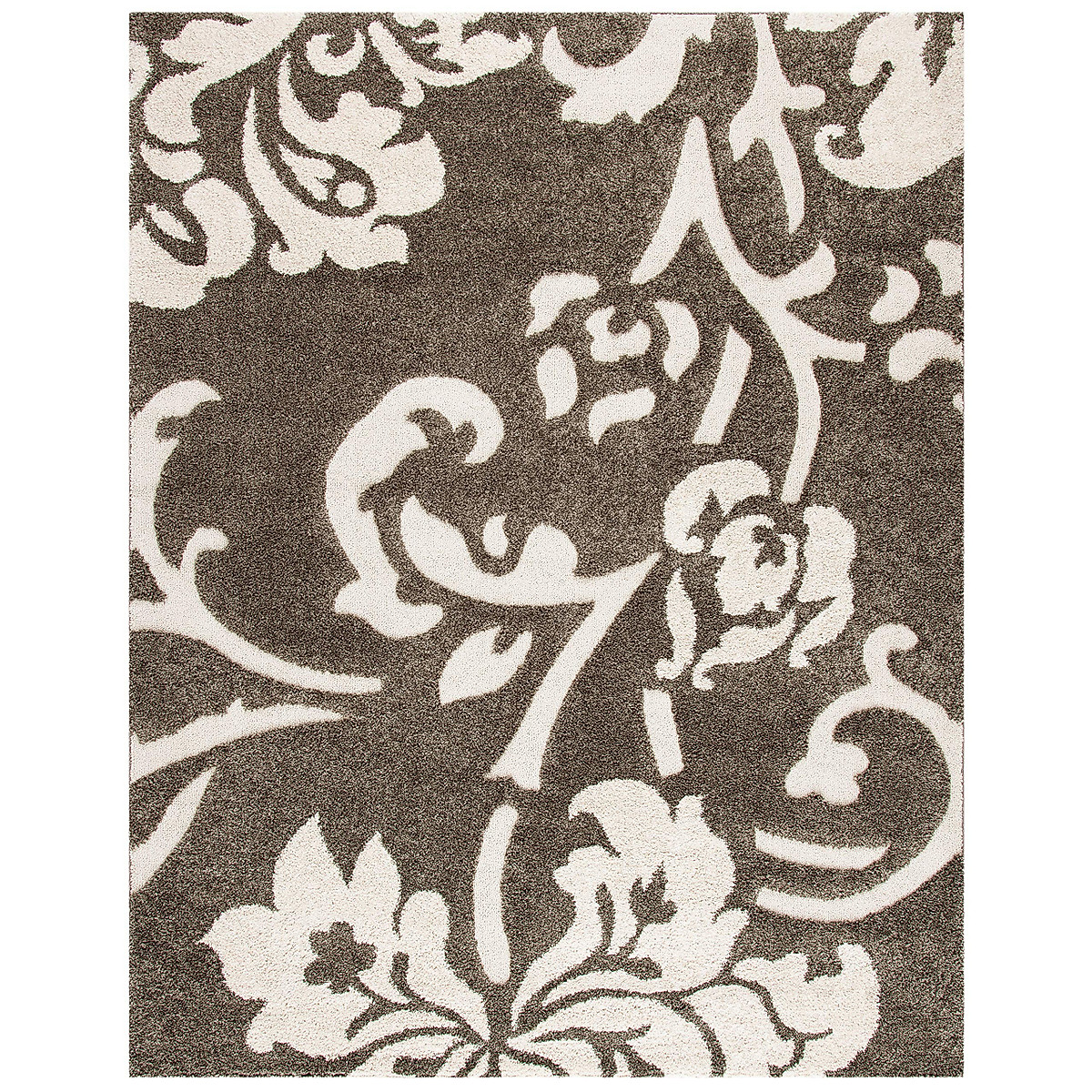 SAFAVIEH Florida Shag Collection Area Rug - 8' x 10', Smoke & Beige, Floral Design, Non-Shedding & Easy Care, 1.2-inch Thick Ideal for High Traffic Areas in Living Room, Bedroom (SG458-7913)