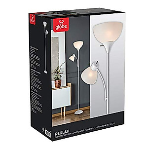 Globe Electric 67136 72" Torchiere Floor Lamp + Adjustable Reading Light, Matte White, Frosted Plastic Shade, 3-Step Rotary Switch on Floor Lamp Socket, Home Improvement, Home Office Accessories