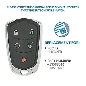 Keyless2Go Replacement for 5 Button Proximity Smart Key for Cadillac HYQ2EB 13598516